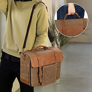 LoDrid Portable Bartender Bag for Bar Kits, Vintage Genuine Leather Waxed Canvas Travel Bar Case with Thick Inner Dividers and Adjustable Shoulder Strap for Cocktail Making, Bag Only,(Patent Design)