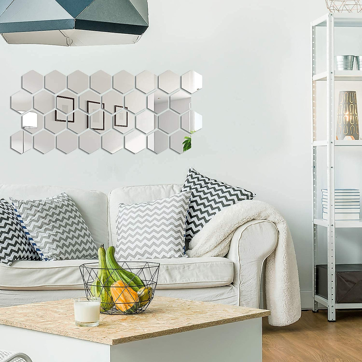 Shappy 24 Pieces Hexagon Mirror Wall Sticker Removable Acrylic Mirror Setting Wall Sticker Decal Honey Comb Mirror Decal for Living Room Bedroom Home Decor (5 x 4.3 x 2.5 Inch)