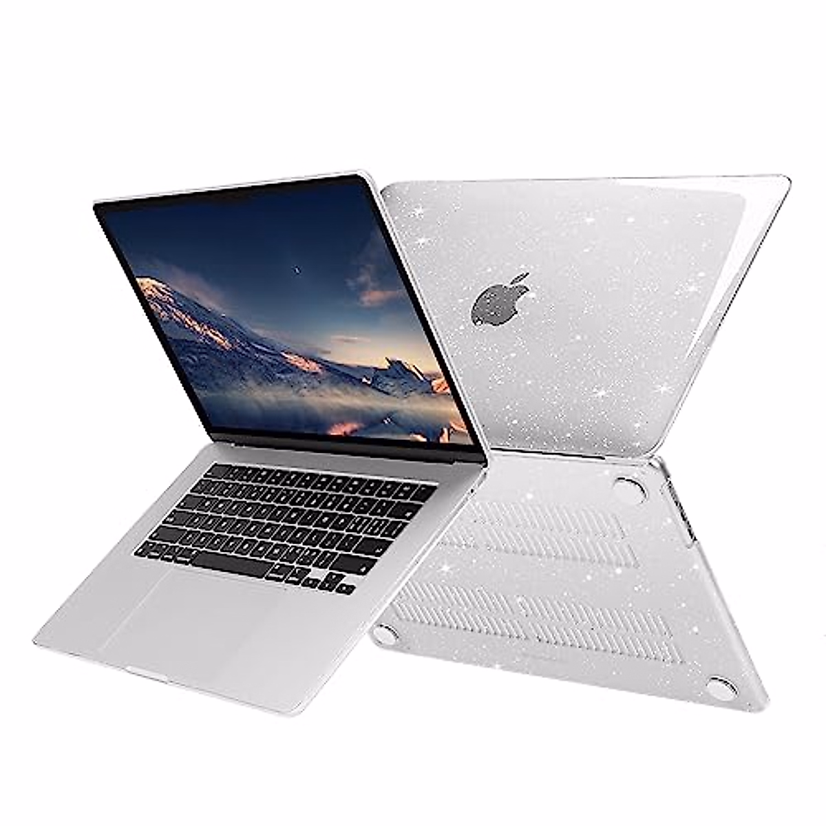 MOSISO Compatible with MacBook Air 15 inch Case 2023 2024 Release M3 A3114 M2 A2941, Sparkly Glitter Plastic Hard Shell&Keyboard Cover&Screen Protector&Webcam Cover&Type C Adapter 2 Pack, Transparent