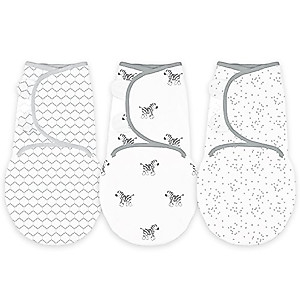 Amazing Baby Swaddle Blanket with Adjustable Wrap, Set of 3, Zebra, Confetti and Lattice, Sterling, Small