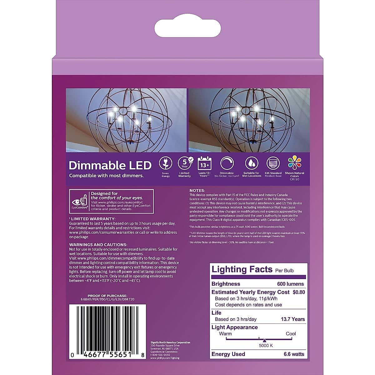 Philips LED Clear Dimmable BA11 Light Bulb - Pack of 3 - EyeComfort Flicker Free - 6.6W = 75W - 600 Lumen - Daylight (5000K) - E26 Base - Indoor - Title 20