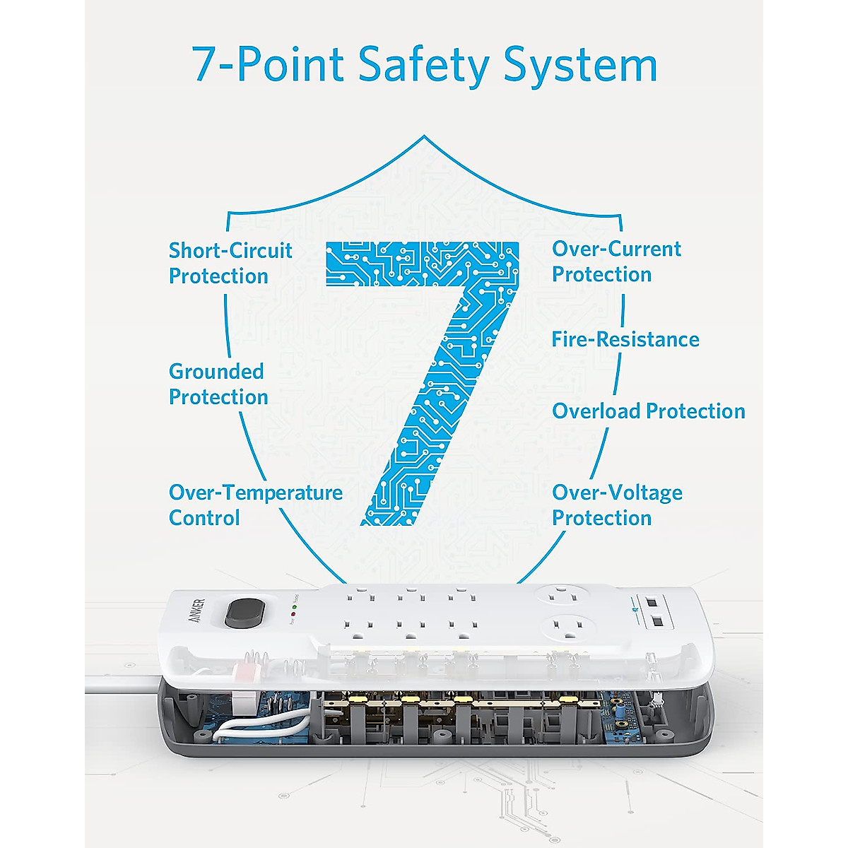 Anker Power Strip Surge Protector with USB, 6ft Extension Cord, 8 Outlets & 2 USB Ports with Flat Plug, PowerIQ for iPhone 14/13 Pro/13, Galaxy, for Home, Office, and More (1200 Joules)