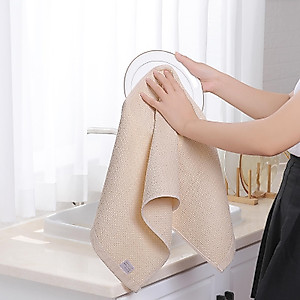 Homaxy 100% Cotton Waffle Weave Kitchen Dish Towels, Ultra Soft Absorbent Quick Drying Cleaning Towel, 13 x 28 Inches, 4-Pack, Beige