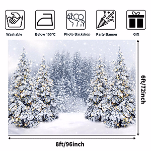 Avezano Winter Scene Backdrop Wonderland Snowflake Photography Background Bokeh Glitter White Snow Forest Christmas Party Holiday Photo Backdrop Photoshoot Studio Props (8x6ft)