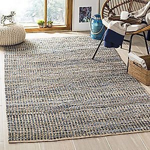 SAFAVIEH Cape Cod Collection Accent Rug - 4' x 6', Natural & Blue, Handmade Flat Weave Coastal Braided Jute, Ideal for High Traffic Areas in Entryway, Living Room, Bedroom (CAP352A)