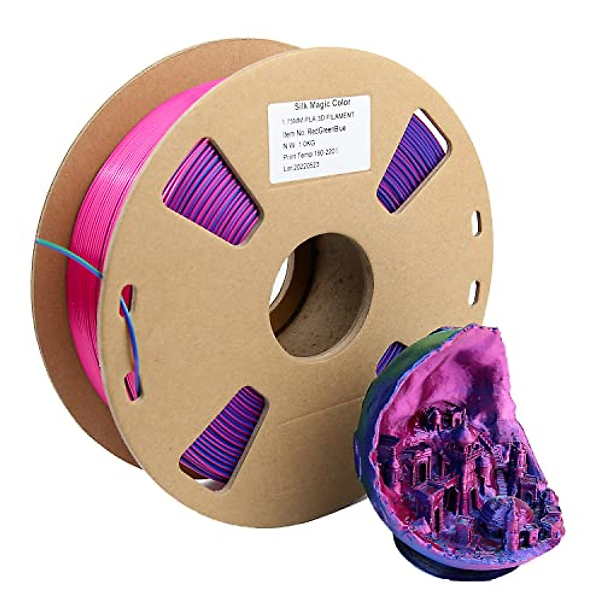 PLA 3D Filament , DB PLA Filament 1.75mm Accuracy +/- 0.03 mm Fit Most FDM Printer，3 Colors in 1 Dual Color Co-Extrusion 3D Filament 1kg Filament (2.2lbs)