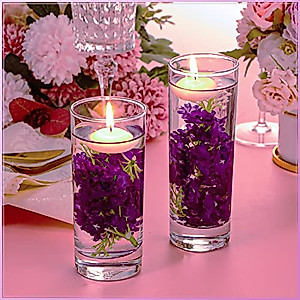 24 Set Artificial Faux Flowers for Floating Candles Centerpiece 12 Unscented Floating Candles and 12 Flower Vase Filler Table Centerpiece for Wedding Party Table Home Decor (Purple)