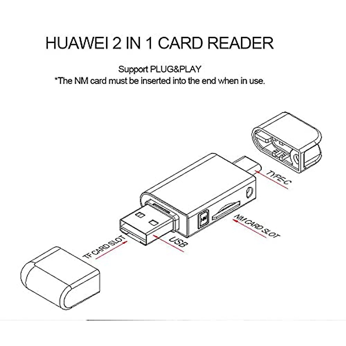 JSER USB-C Type C USB 2.0 to NM Nano Memory Card & TF Micro SD Card Reader Compatible for Huawei Cell Phone & Laptop