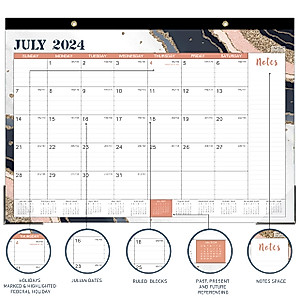 Desk Calendar 2023-2024 - 12 Monthly Desk/Wall Calendar 2-in-1, 16.9" x 11.9", July 2023 - December 2024 with Corner Protectors, Ruled Blocks - Pink by Artfan