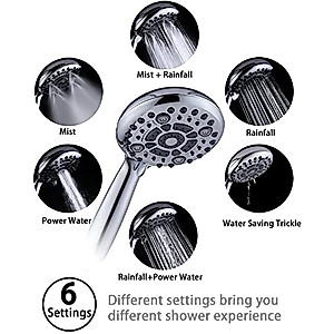 G-Promise Handheld Shower Head High Pressure 6 Spray Settings, Detachable Hand Held Showerhead 4.9" Face with Extra Long Flexible Hose and Metal Adjustable Bracket