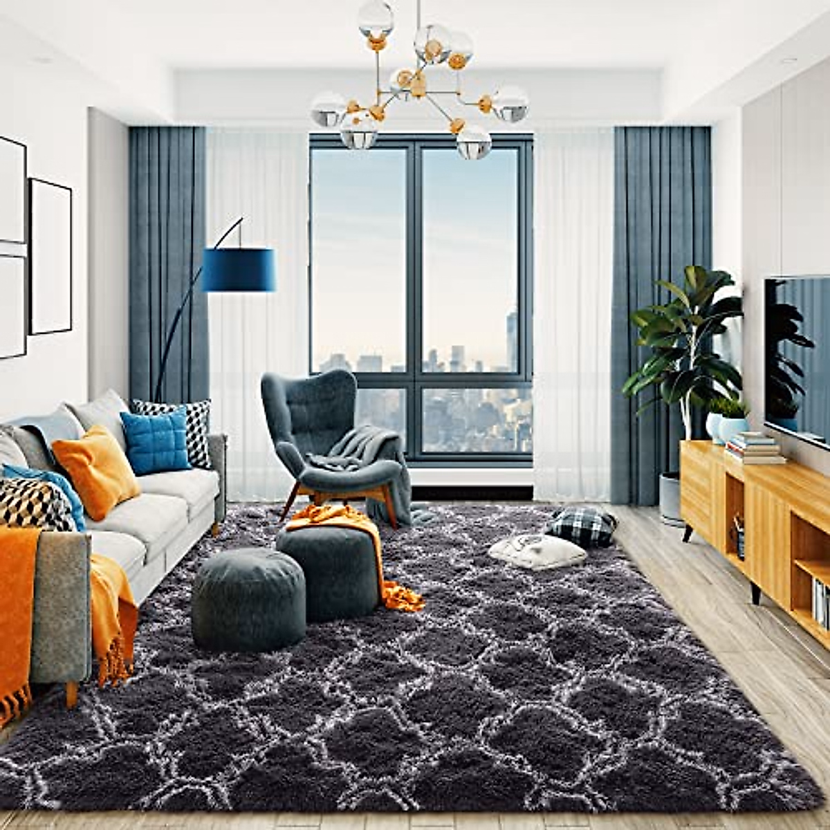 HOMORE Fluffy Bedroom Rug Super Soft Velvet Shaggy Plush Carpets 6x9 Feet, Shag Moroccan Area Rugs for Kids Girls Living Room Bed Home Decor, Gray