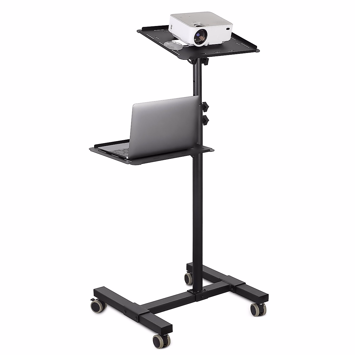 Mount-It! Mobile Projector and Laptop Stand (2 Shelves), Rolling Cart with Ventilated Tray, Heavy Duty, Height Adjustable Laptop and Projector Presentation Trolley, Black