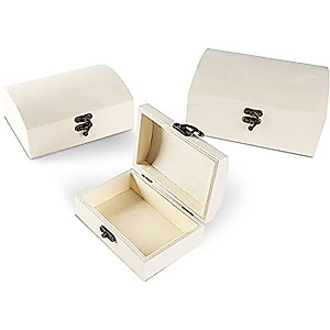 Unfinished Wood Box with Hinged Locking Lid, Wooden Jewelry Box (3 Pack)