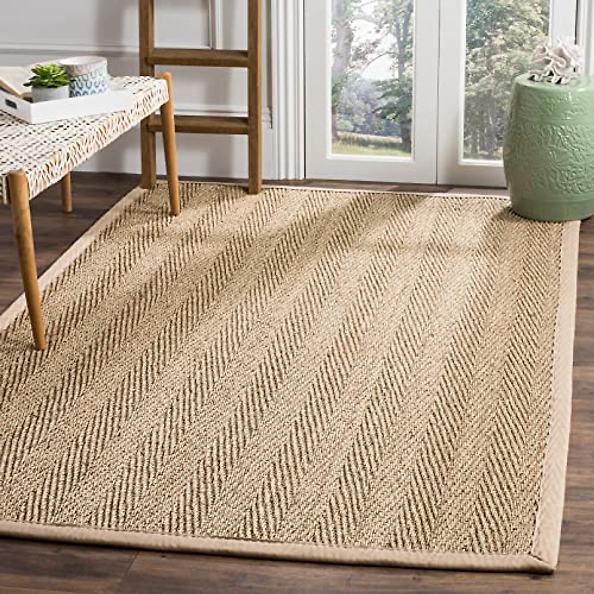Safavieh Natural Fiber Collection 2'6" x 10' Beige NF115A Border Herringbone Seagrass Runner Rug
