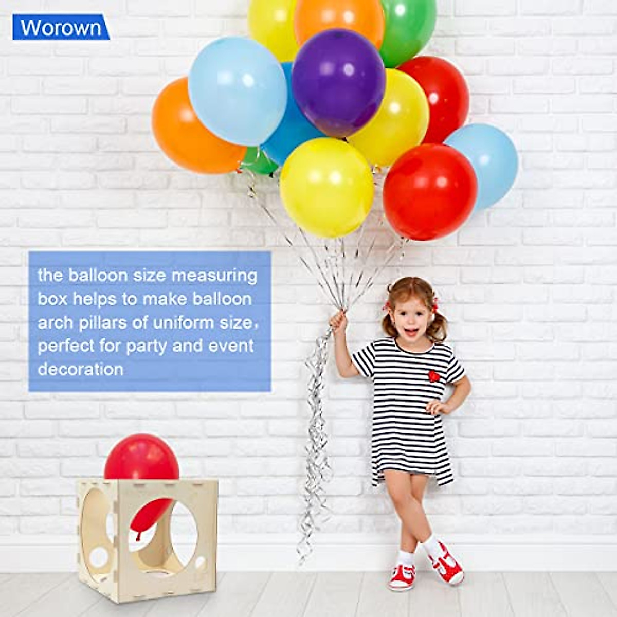 Worown 14 Holes Collapsible Wood Balloon Sizer Box, 1-10 Inch Balloon Sizer Cube, Balloon Size Measurement Tools for Balloon Arches, Balloon Columns, Balloon Decorations