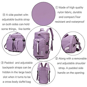 fancyfree Multipurpose Travel Backpack, Large Capacity Gym Duffle Bag, Daily Sport Backpack Tote with Individual Shoe Pockets for Men and Women (Purple)