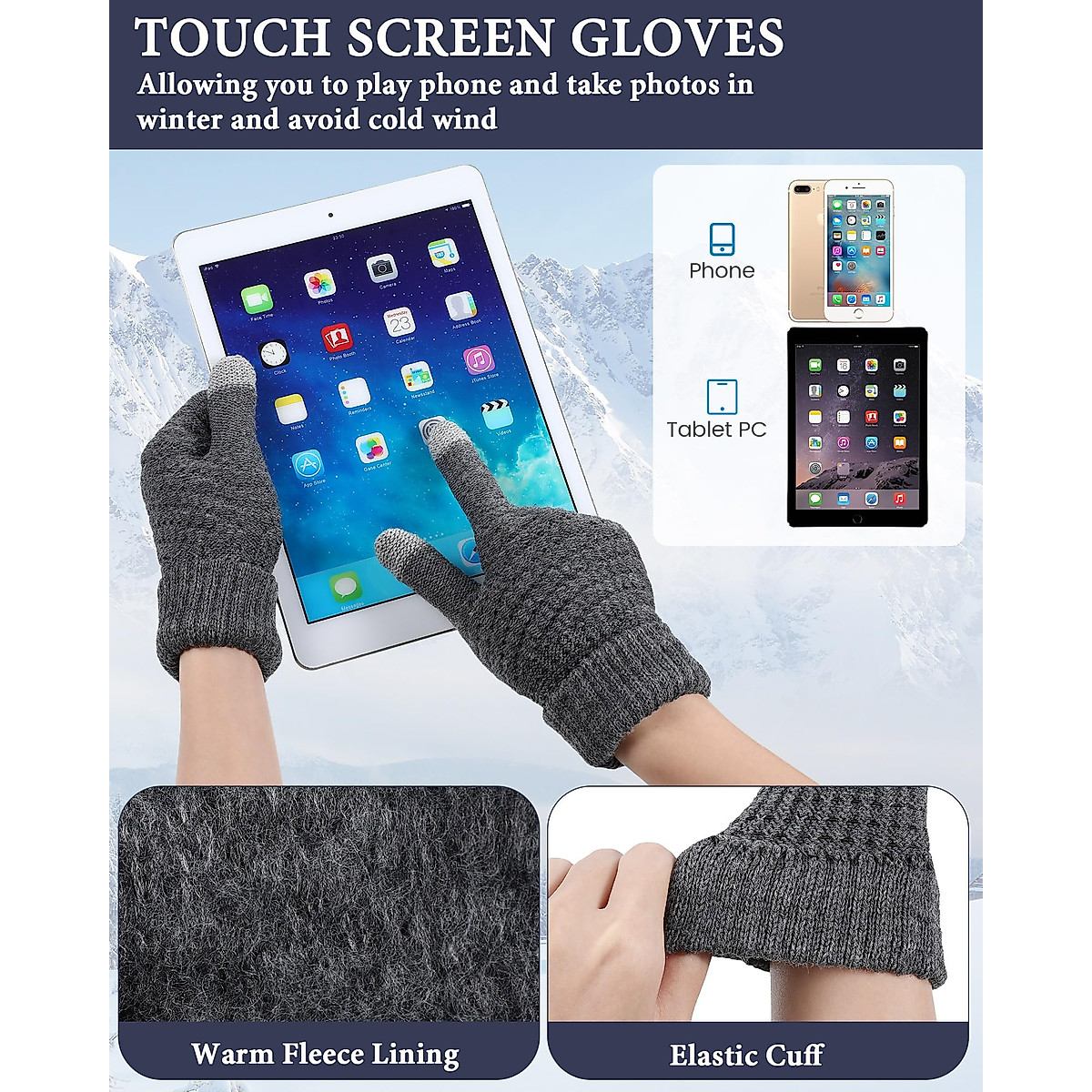 Liitrsh 12 Pcs Winter Beanie Hat Scarf Touchscreen Gloves Set Skull Cap Knit Fleece Neck Warmer Touch Screen Mittens for Women Men (Classic Colors)