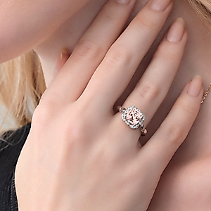 Gem Stone King 925 Sterling Silver 8MM Cushion Gemstone Birthstone and White Created Sapphire Engagement Ring | Wedding Engagement Anniversary Promise Ring For Women