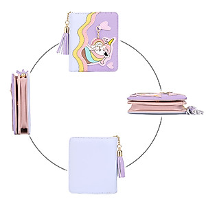 UTO Wallet for Girls Cute Unicorn Leather Vegan Small Women Tassel Rainbow Pendant Card Holder Kawaii Coin Purse
