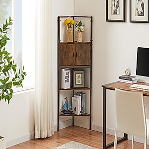 VECELO Corner Cabinet, Tall Storage Shelf, Bookshelf Display Shelves Rack for Living Room, Kitchen, Balcony, Small Space