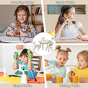 DOREROOM Kids Table and 4 Chairs Set, Height Adjustable (17.7"-26.1") Toddler Table and Chair Set, Multi-Activity Table with Graffiti Desktop, Children’s Table and Chairs for Classroom, Home & Daycare