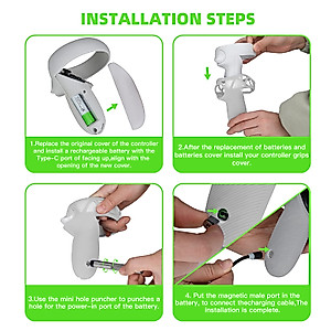 HiBloks Magnetic Controllers Charging for Oculus Quest 2, Charging Dock Replacement Parts Kit for Oculus Quest 2 Accessories with 2 Rechergeable Batteries, Battery Cover and USB-C Charger Cable