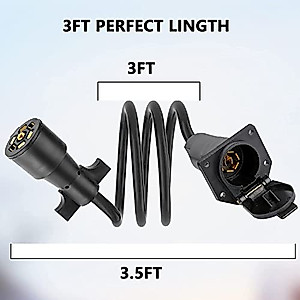 Felrwen 3.5 Feet 7 Pin Trailer Wiring Harness, 7-Way Trailer Plug with Double Prongs Connector, Trailer Wire Extension Cable for Caravan, RV Trailer, 5th Wheel to Truck or Van-Heavy Duty
