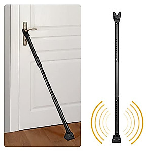 HoneSecur 2-in-1 Door Security Bar with Alarm & Sliding Patio 28″ Door Stopper 120db Loud Alert Siren Security Jammer Bar Window Child Proof Adjustable Constructed of High Grade Iron - Black