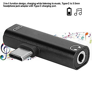 2Pcs Type-C to 3.5MM Audio Adapter,2 in 1 Type-C to 3.5mm Headphone Jack Adapter with Type-C Charging Port, Aluminum Alloy Audio Cable Adapter,Suitable for C-Type Phones, Tablets, PC(Black)