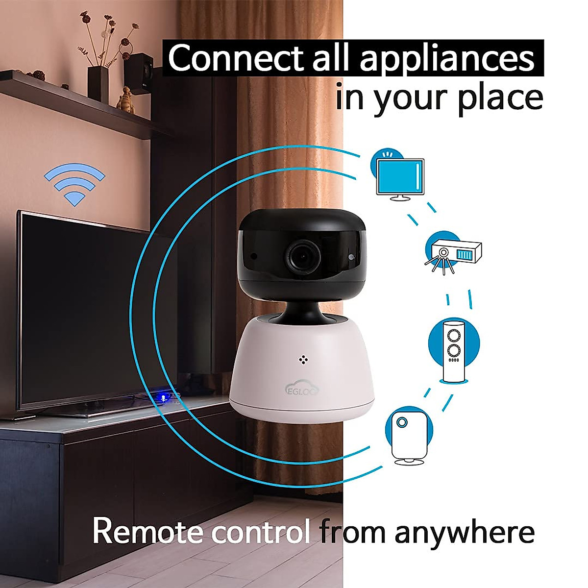 EGLOO S4 Home Security Camera with Temperature Humidity Monitor and Remote Control for Appliance – 1080P Wi-Fi Smart Baby Monitor, Pet Camera, Motion/Sound Detection, Clear IR Night Vision