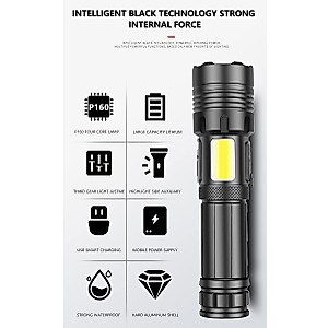 Xkravo LED Handheld Flashlights, 1800 Lumens 7 Light Modes with COB Work Light, Super Bright Rechargeable Zoomable Waterproof Tactical Flashlight with Battery for Emergency, Outdoor, Home, Camping
