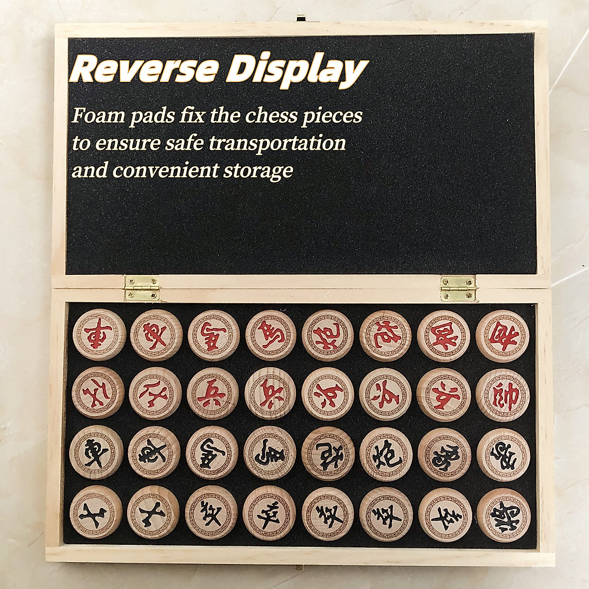 Luoyer 14 Inch Wooden Foldable Chinese Chess Xiangqi Travel Game Set with Wooden Chess Pieces Traditional Tabletop Strategy and Skill Game for Teens Adults