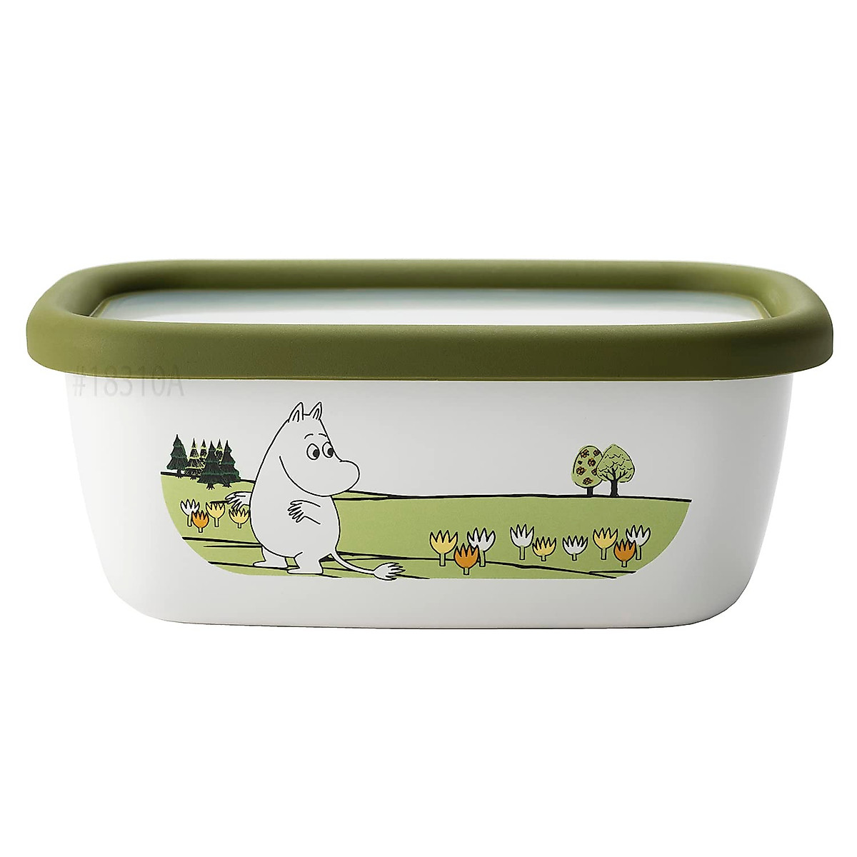Fuji Enamel MTG-B1 Storage Container, Enamel, Shallow Type, Square Container, Small, Moomin Olive