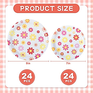 AimFun 48 Pcs Groovy Party Plates Retro Daisy Paper Plates Hippie Boho Flower Round Disposable Plates for 60s 70s Party Decorations Birthday Baby Shower Wedding Bridal Tableware