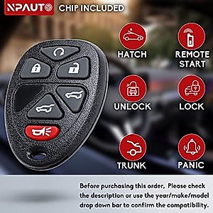 NPAUTO 2Pcs Key Fob Replacement Fits for Chevy Tahoe Suburban GMC Yukon/Yukon XL 1500 2500 Cadillac Escalade ESV/EXT 2007 2008 2009 2010 2011 2012 2013 2014 Keyless Entry Remote Start Control 15913427