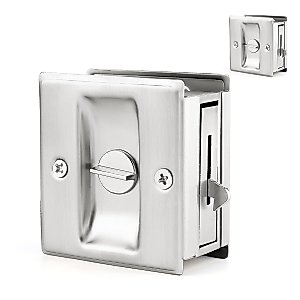 HOMOTEK 2 Pack Privacy Pocket Door Lock Hardware with Pull - Replace Old Or Damaged Sliding Door Locks Quickly and Easily, 2-3/4”x2-1/2”, for 1-3/8” Thickness Door, Brushed Nickel