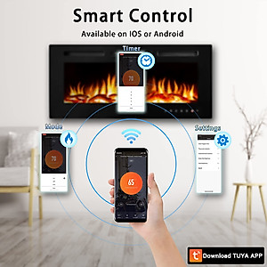 SUNNY FLAME 42" Electric Fireplace with Wi-Fi/Remote Control Wall Mounted and Recessed, Low Noise Fireplace with Timer, Touch Screen, Adjustable Flame Color and Speed, 750W/1500W, Log Set & Crystal