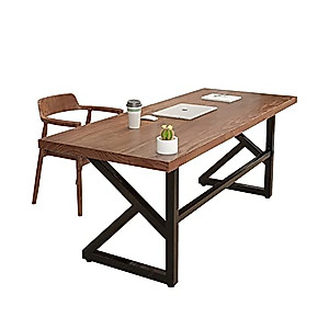 MTMFURFS Solid Wood Desk for Home Office desks Office Table with Extra Thick 1.96" Standing Desk Natural Furniture Simple Study Workstation Brown, 55" D x 27" W x 29" H