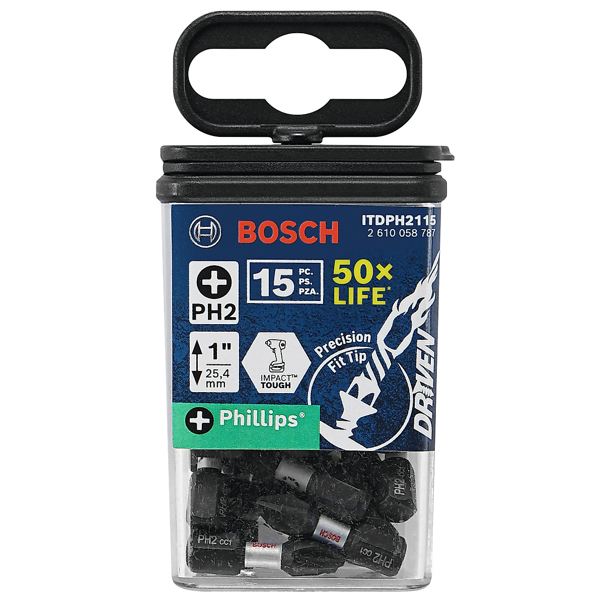 BOSCH ITDPH2115 15-Pack 1 In. Driven Phillips #2 Impact Tough Screwdriving Insert Bits