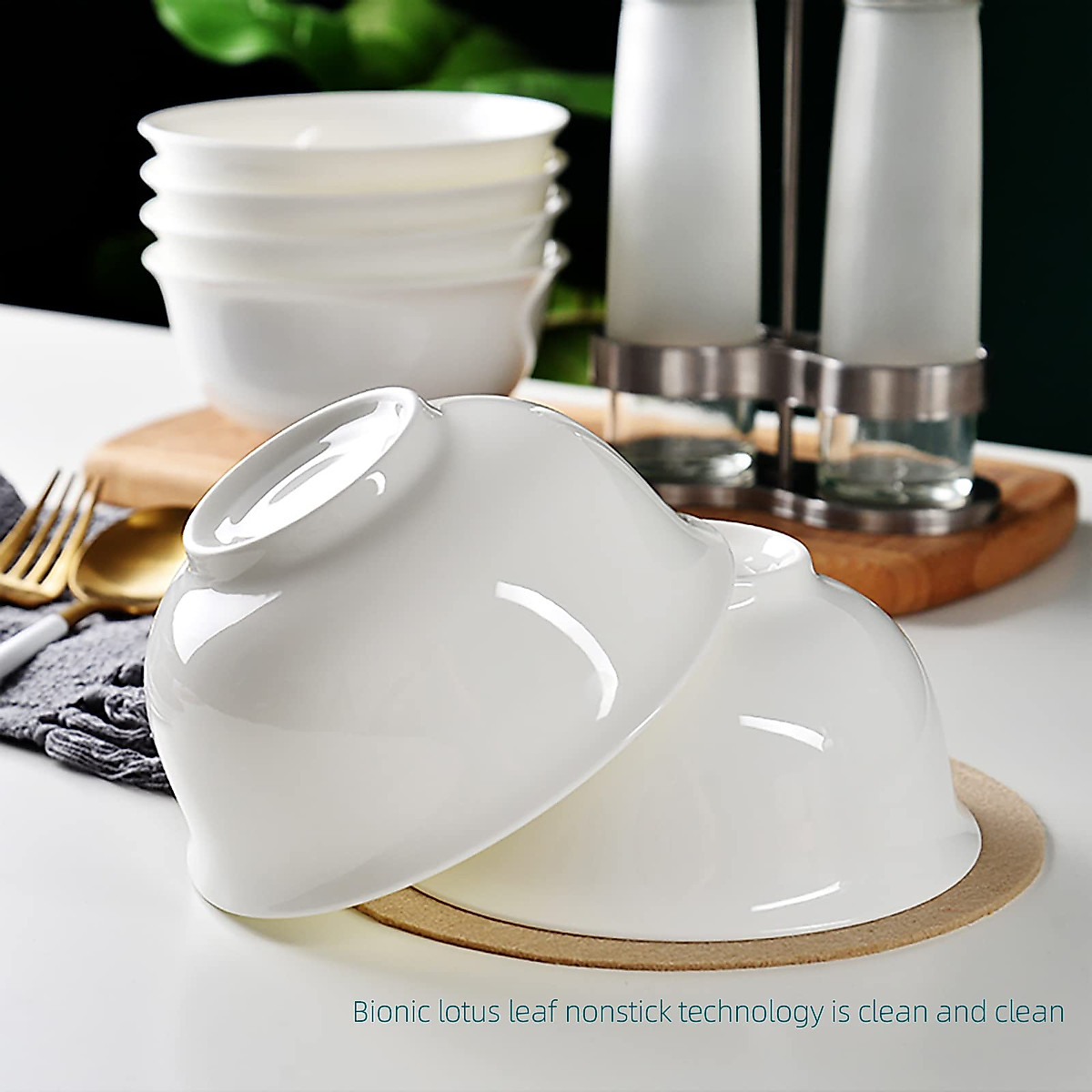 Gang Rinpoche Cereal Bowl Sets, 20OZ Bone China Bowl of 4pcs, White Lightweight Porcelain Dinnersets, Snack Plate for Kitchen, Dishwasher & Microwave Safe (Moonlight)