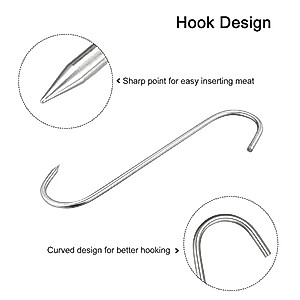 uxcell 11.81" Meat Hooks, 0.31" Thick Stainless Steel Butcher S-Hook for Meat Processing, Chicken Fish Beef Hanging Drying Smoking 2Pcs