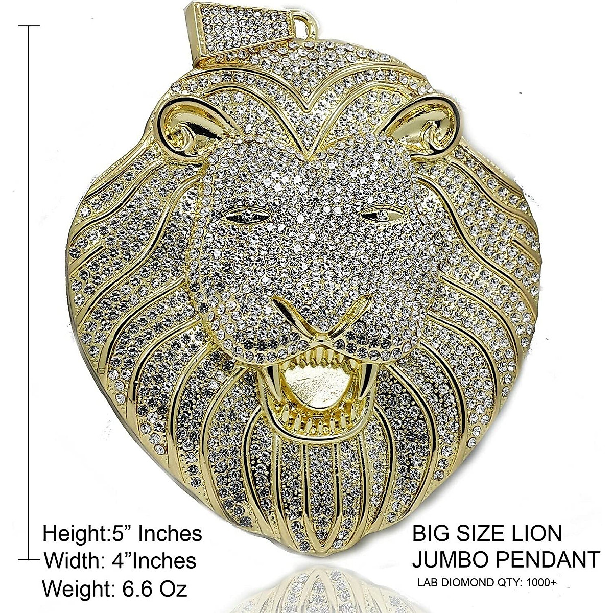 MAXBLING81 FASHION HIP HOP RAPPER STYLE ICED SIMULATED DIAMOND GOLD SILVER PLATED JUMBO LARGE LION HEAD CHARM PENDANT & 14mm 18" 20" 24" ZIG ZAG CUBAN BOX LOCK CHAIN NECKLACE GIFT (24" CHAIN, GOLD)