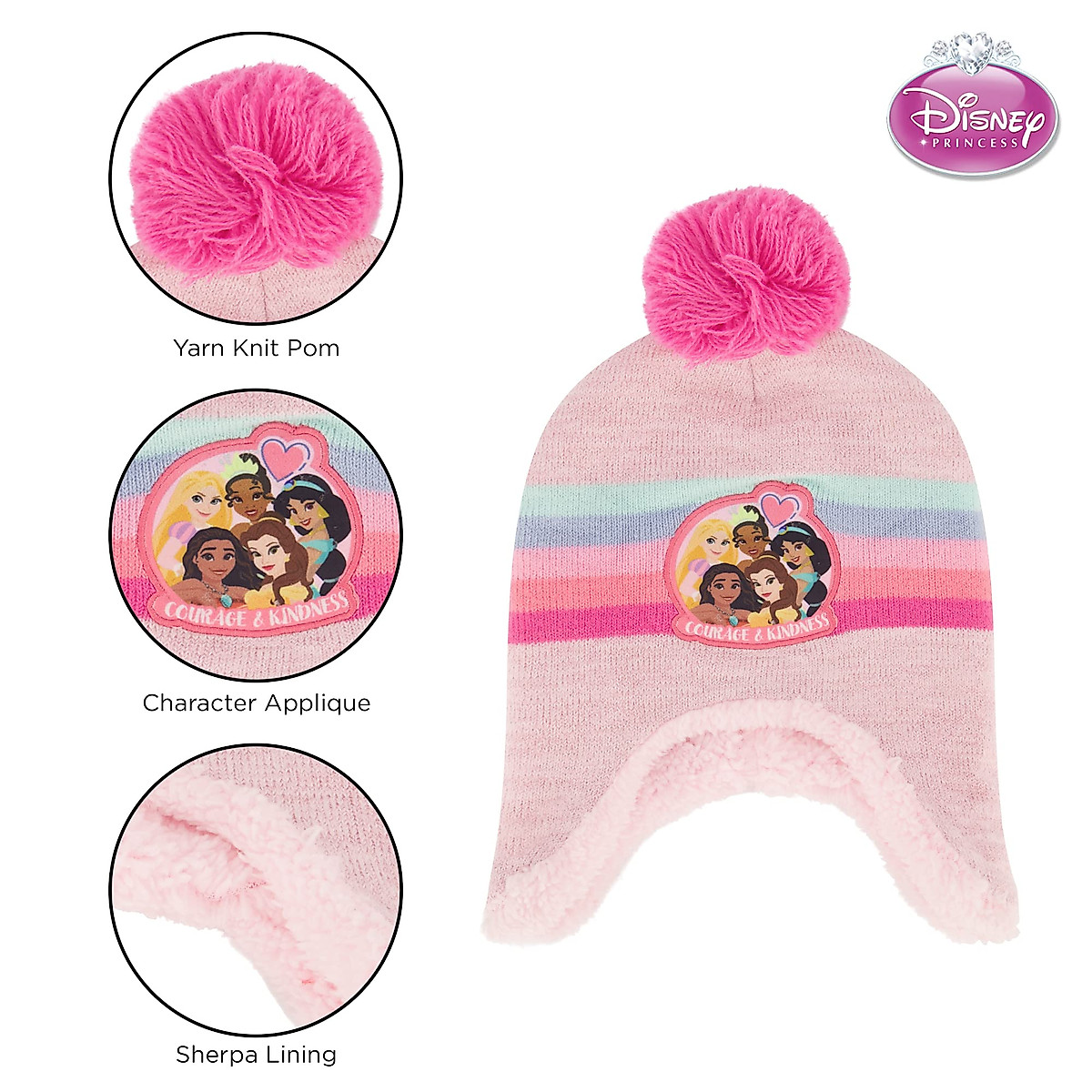 Disney Girls' Toddler Winter Mittens 2-4 Or Princess Hat and Kids Gloves Set for Ages 4-7, Pink with Fleece