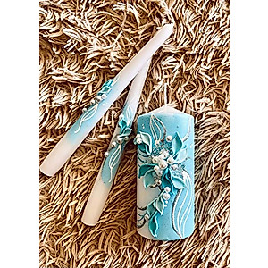 Magik Life Unity Candle Set for Wedding - Wedding Accessories for Reception and Ceremony - Decorative Pillars Teal