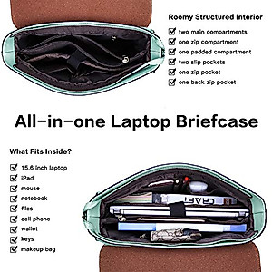Laptop Briefcase for Women,15.6 Inch Work Tote Bag Trendy Computer Bag Business College Satchel Purse with Professional Protection Padded Compartment for Work School Travel,Mint