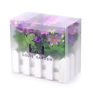 Louis Garden Artificial Flowers Fake Daisy in Picket Fence Pot Pack - Mini Potted Plant (Daisy-Purple)