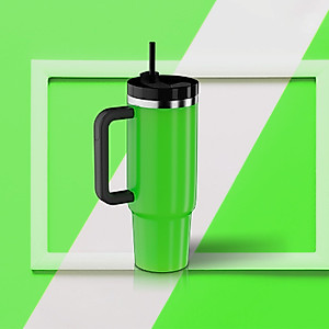 YOUEXPERT 30oz Tumbler with Handle, 30 oz Tumbler with Handle and Straw, Stainless Steel Vacuum Insulated Tumbler for Water, Iced Tea or Coffee-Neon Green