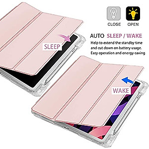 Hoidokly iPad Air 5th Generation Case iPad Air 4th/5th Clear Case 10.9 inch 2022 2020 (A2588/A2589/A2591/A2316/A2324/A2325/A2072) with Transparent Back/Pencil Holder/Auto Sleep (Pink)