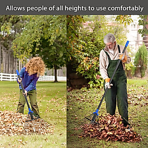 Adjustable Metal Leaf Rake Long Handle, Garden Rakes for Lawns Heavy Duty Leaves with Expandable Head 8-17", Yard Women Kids Rake for Gardening RV Camping