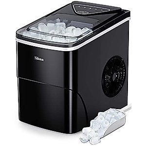 Silonn Ice Makers Countertop, 9 Cubes Ready in 6 Mins, 26lbs in 24Hrs, Self-Cleaning Ice Machine with Ice Scoop and Basket, 2 Sizes of Bullet Ice for Home Kitchen Office Bar Party